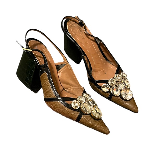 Marni | Shoes | Marni Croc Embossed Jeweled Leather Slingback Heels ...